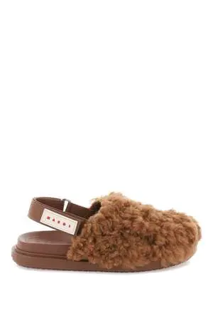 Marni Merino Wool Shearling Fussbett Sabots Brown