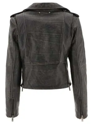 GOLDEN GOOSE Chiodo Destiny Leather Biker Jacket - Grey