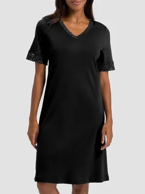Hanro Mots Short-sleeve Nightgown - Black