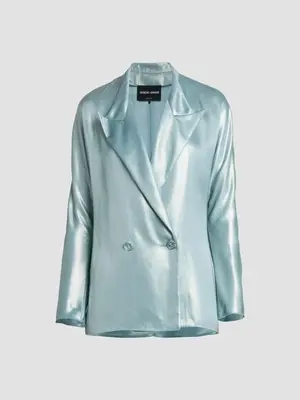 Giorgio Armani Laminated Satin Relaxed Blazer - Silver Cloud