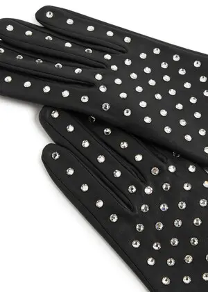 AGNELLE Kate Crystal-embellished Leather Gloves - Black