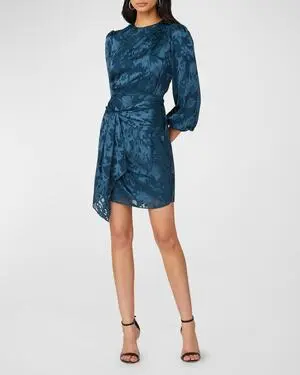 Shoshanna Sunday Blouson-sleeve Jacquard Mini Dress - Cyan