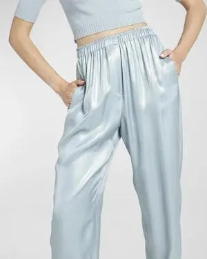 Giorgio Armani Laminated Viscose Satin Jogger Pants - Solid Medium Blue