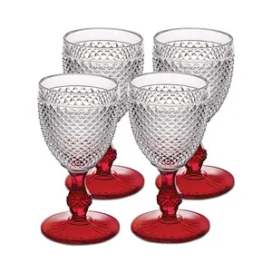 VISTA ALEGRE Bicos Bicolor Goblet With Red Stem, Set Of 4 - Muti