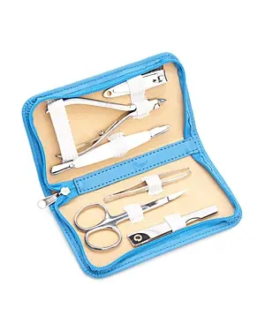ROYCE NEW YORK Leather Compact Grooming Kit Blue