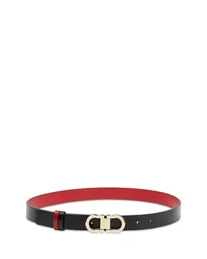 FERRAGAMO Double Gancini Reversible Leather Belt - Black/red