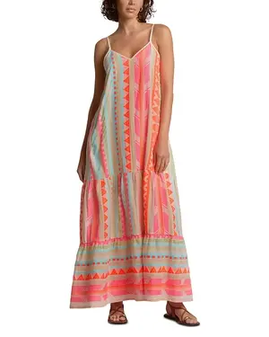 Elan Spaghetti Strap Maxi Cover-up Dress - Neon Aztec