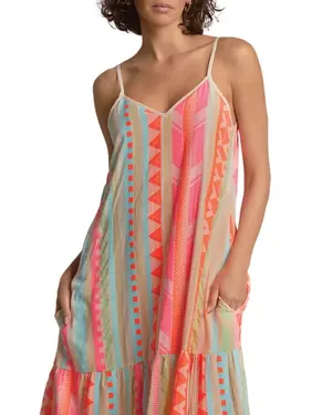 Elan Spaghetti Strap Maxi Cover-up Dress - Neon Aztec