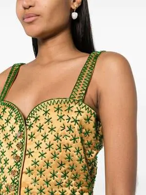 BODE Embroidered Stretch-cotton Tank Top