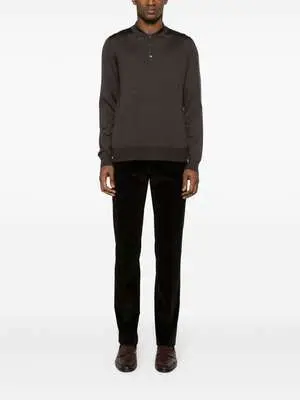 Corneliani Mélange-effect Wool Polo Shirt - Brown