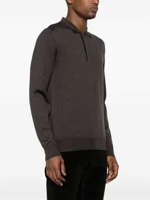 Corneliani Mélange-effect Wool Polo Shirt - Brown