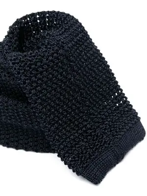 FURSAC Square-tip Knitted Silk Tie - Blue