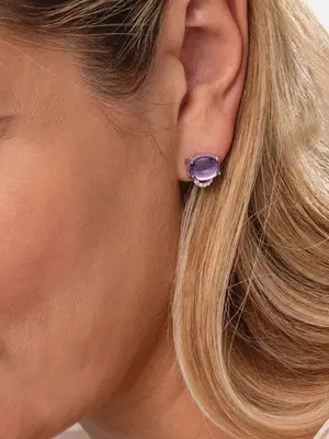 MAVIADA 18kt White Gold Amethyst Diamond Marmaris Stud Earrings