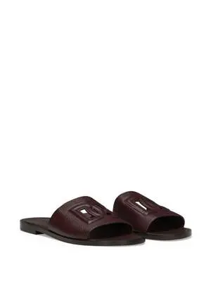 Dolce & Gabbana Logo-embellished Deerskin Slides - Red
