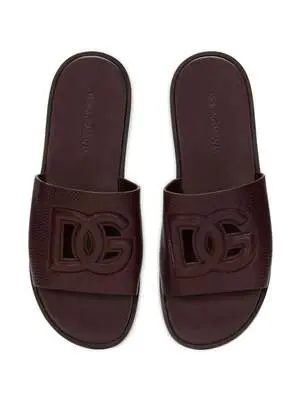 Dolce & Gabbana Logo-embellished Deerskin Slides - Red