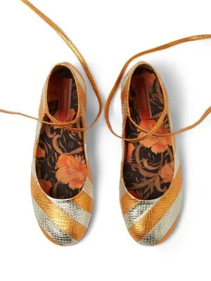 La DoubleJ Striped Ballerina Shoes - Orange