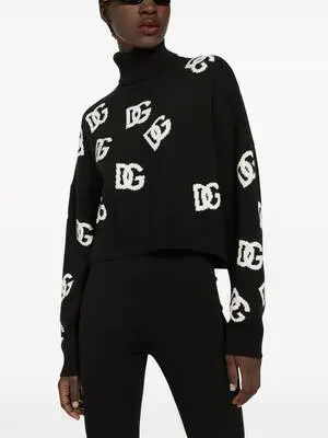 Dolce & Gabbana Intarsia-knit Logo Virgin Wool Jumper - Black