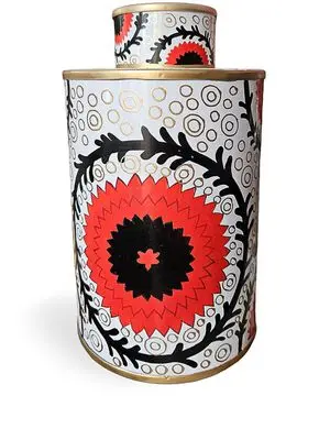 LES-OTTOMANS Geometric-print Cylindrical Vase - White