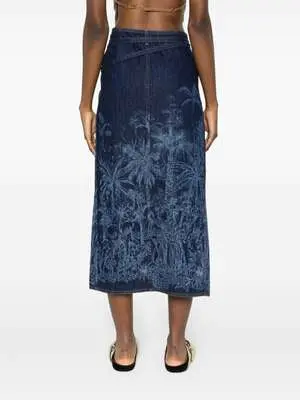 Alanui Jungle Toile De Jouy Denim Skirt