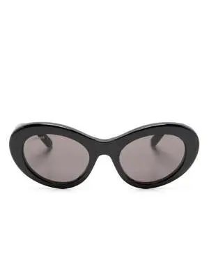 Balenciaga Logo-plaque Round-frame Sunglasses - Black