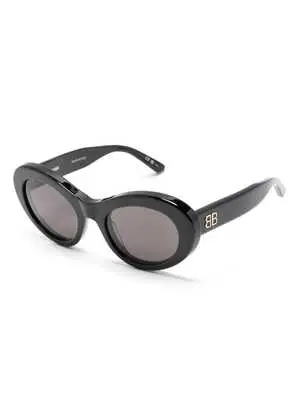 Balenciaga Logo-plaque Round-frame Sunglasses - Black