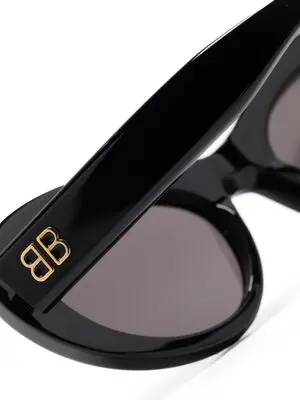 Balenciaga Logo-plaque Round-frame Sunglasses - Black
