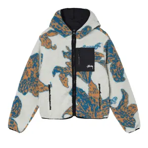 StÜssy Floral Sherpa Hooded Jacket - Cream