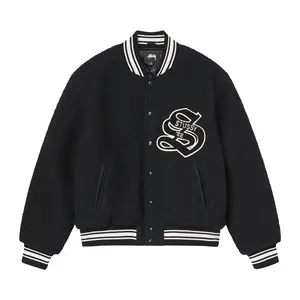 StüSsy Casentino Wool Varsity Jacket - Black | Editorialist
