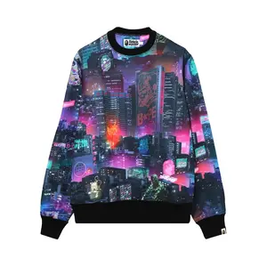 A BATHING APE Neon Tokyo Crewneck - Black
