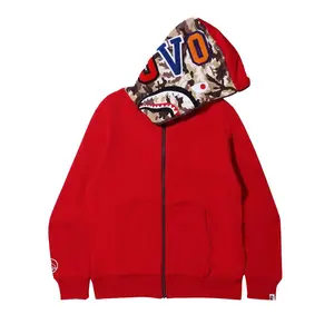 A BATHING APE X Ovo Woodland Camo Shark Reversible Full Zip Hoodie - Red