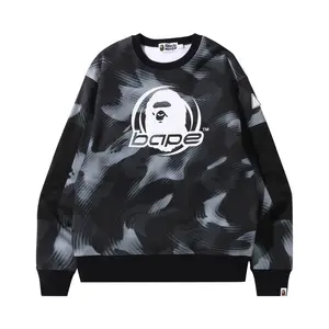 A BATHING APE Stroke Camo Relaxed Fit Crewneck - Black