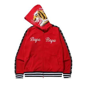A BATHING APE Tiger Jersey Zip Up Hoodie - Red