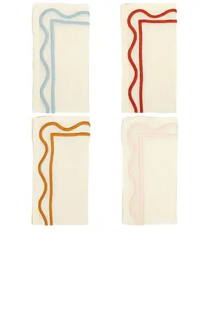 MISETTE Embroidered Linen Napkins Set Of 4 In Cream - Colorblock Multicolor