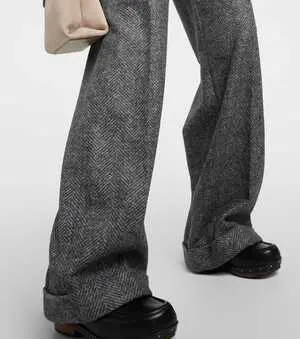 Brunello Cucinelli Herringbone Flared Trousers - Grey