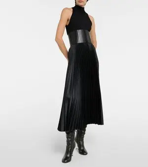 Alaïa Pleated Croc-effect Midi Skirt