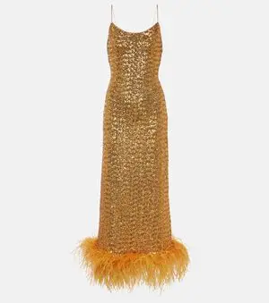 Oseree Paillettes Plumage Slip Dress In Gold - 30% Off | Editorialist