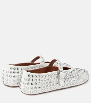 Alaïa Crystal-embellished Leather Ballet Flats - White