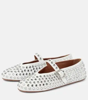 Alaïa Crystal-embellished Leather Ballet Flats - White