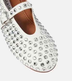 Alaïa Crystal-embellished Leather Ballet Flats - White