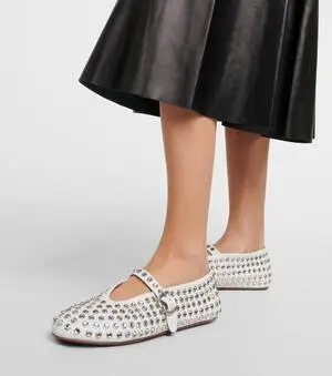 Alaïa Crystal-embellished Leather Ballet Flats - White
