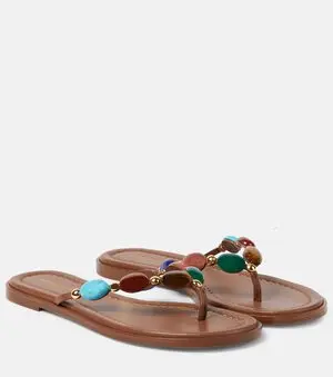 GIANVITO ROSSI Shanti Embellished Leather Thong Sandals - Brown