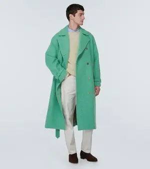Auralee Melton Wool And Alpaca Trench Coat In Green - 40
