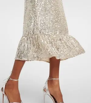 ROBERTA EINER Drama Sequined Midi Dress - Silver