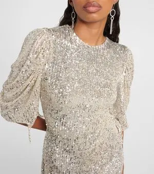 ROBERTA EINER Drama Sequined Midi Dress - Silver