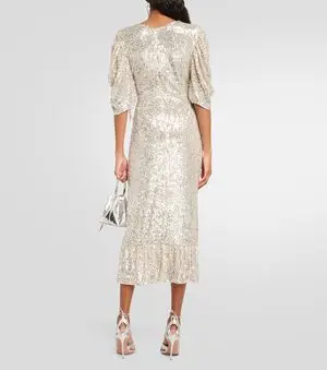 ROBERTA EINER Drama Sequined Midi Dress - Silver