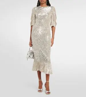 ROBERTA EINER Drama Sequined Midi Dress - Silver