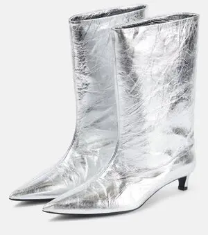 JIL SANDER Metallic Leather Ankle Boots - Silver