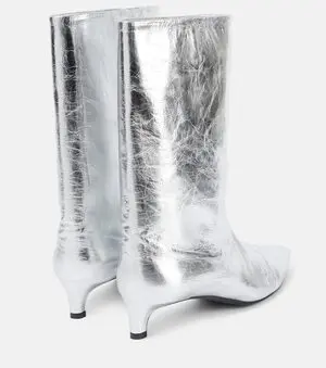 JIL SANDER Metallic Leather Ankle Boots - Silver