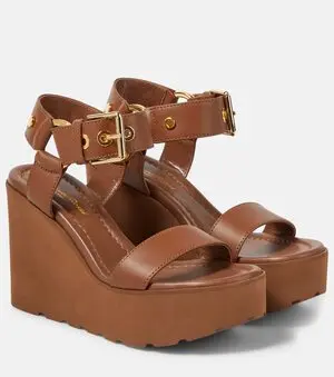 GIANVITO ROSSI Leather Platform Wedge Sandals