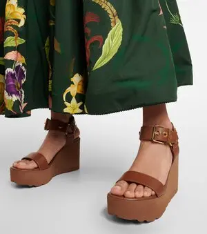 GIANVITO ROSSI Leather Platform Wedge Sandals